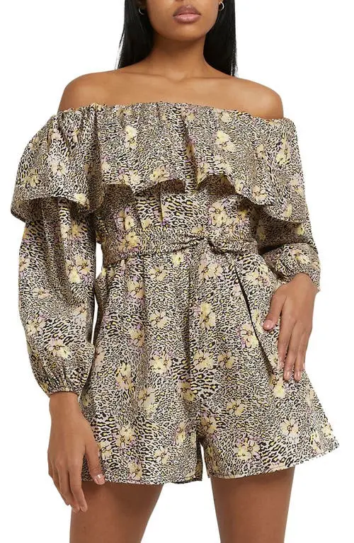 RIVER ISLAND Floral Cotton Poplin Romper - Beige