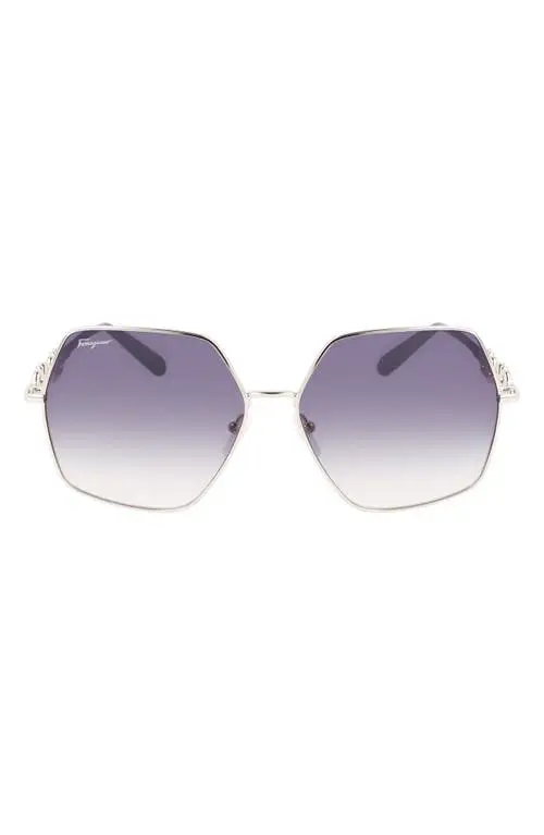 FERRAGAMO Gancini 61mm Gradient Rectangle Sunglasses - Silver/blue