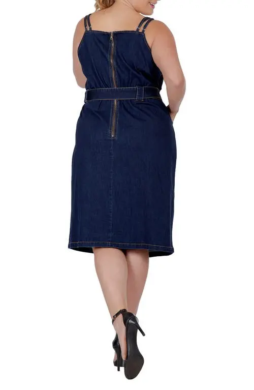 STANDARDS & PRACTICES Double Strap Tie Waist Denim Midi Dress