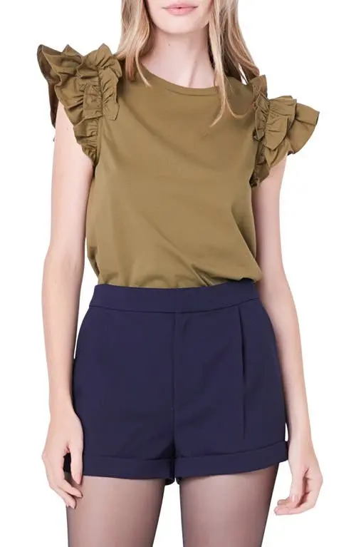 English Factory Ruffle Sleeve Cotton Top