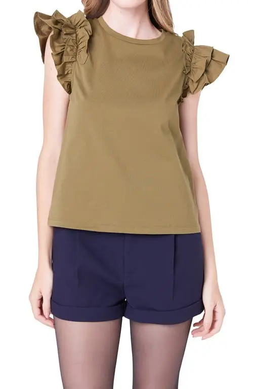 English Factory Ruffle Sleeve Cotton Top