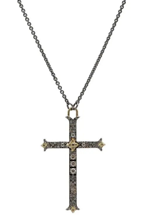 Armenta Blackened Sterling Cross Pendant Necklace With Champagne Diamonds - Silver