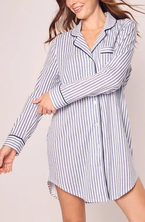 PETITE PLUME Stripe Cotton Nightshirt - Navy