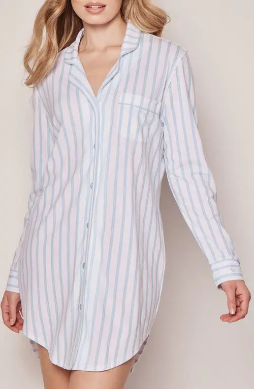 PETITE PLUME Stripe Cotton Nightshirt - White With Navy