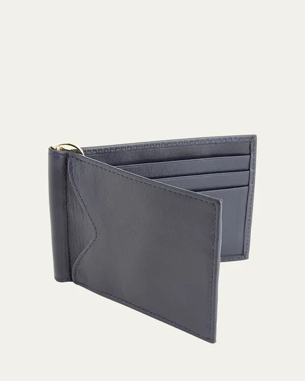 ROYCE NEW YORK Personalized Rfid-blocking Leather Money Clip - Navy Blue