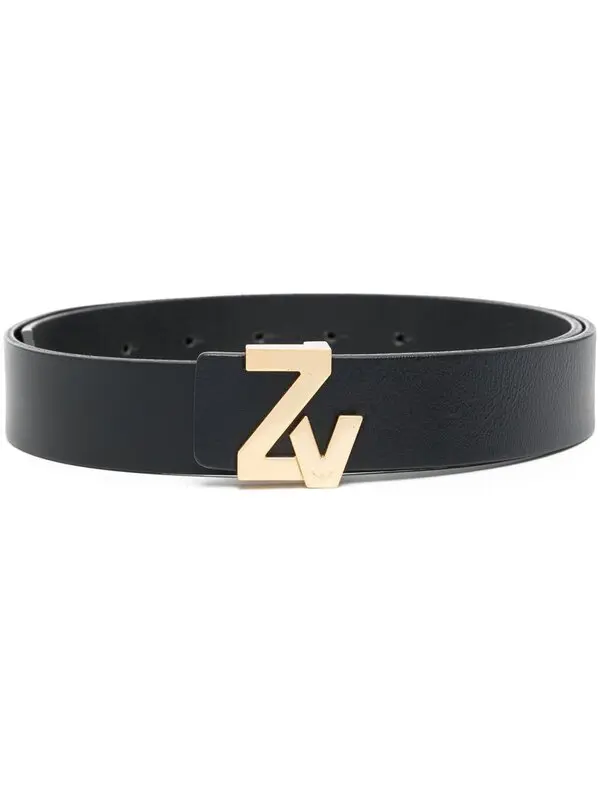 Zadig&Voltaire Logo Plaque Leather Belt - Black