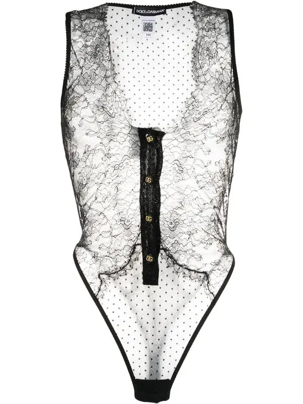 Dolce & Gabbana Plunging Sheer Lace Bodysuit