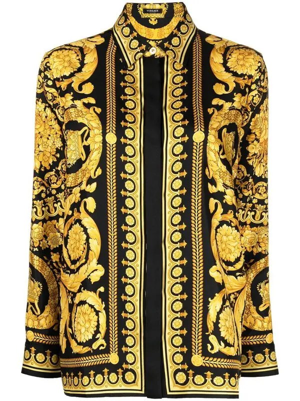 Versace Barocco Print Silk Shirt - Black