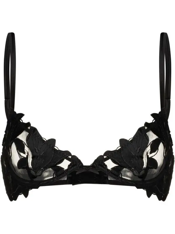 Fleur Du Mal Lily Embroidered Plunge Demi-bra - Black