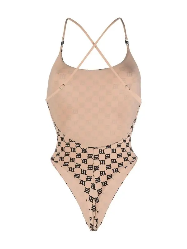 MISBHV Criss-cross Monogram-print Swimsuit - Neutrals
