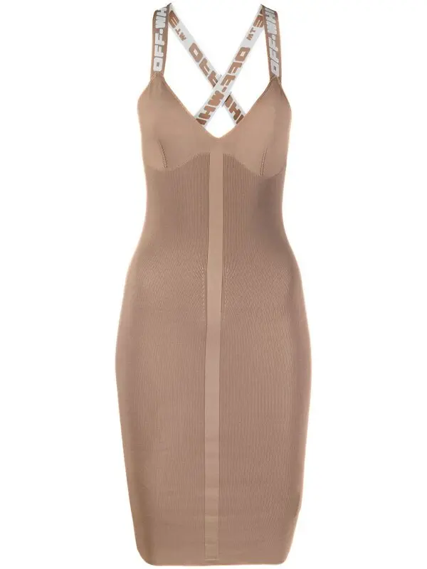 Off-White Logo Strap Bodycon Dress - Brown