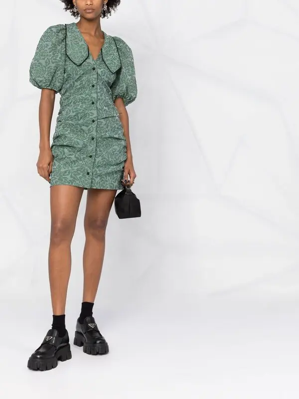 ganni jacquard mini dress green Floral-jacquard Minidress