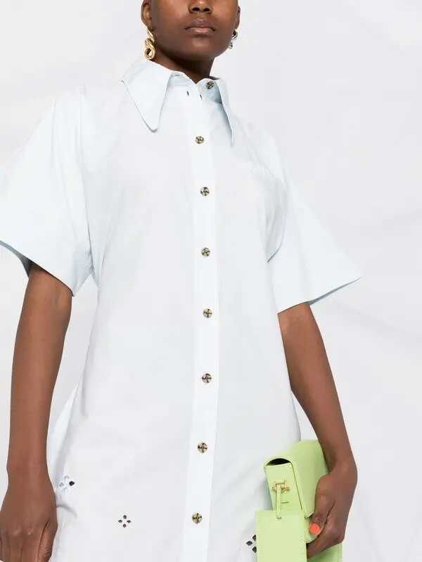 ganni broderie anglaise shirt dress GANNI Broderie Anglaise Denim Mini Dress