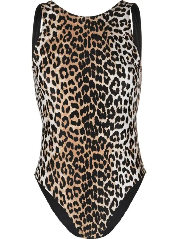 GANNI Leopard Print One-piece - Black