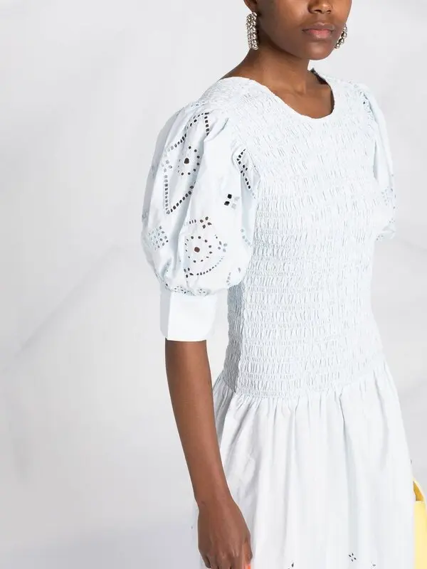 GANNI Broderie Anglaise Puff Sleeve Midi Dress