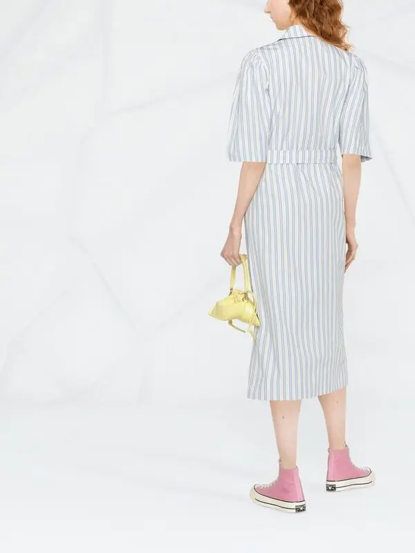 GANNI Striped Wrap Midi Dress