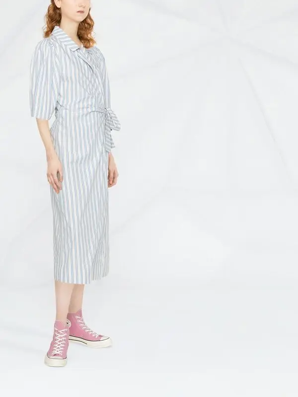 GANNI Striped Wrap Midi Dress