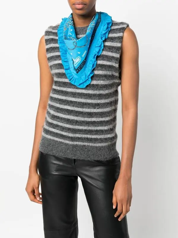 Ganni Ruffled Bandana-Print Scarf In Blue - 20% Off | Editorialist