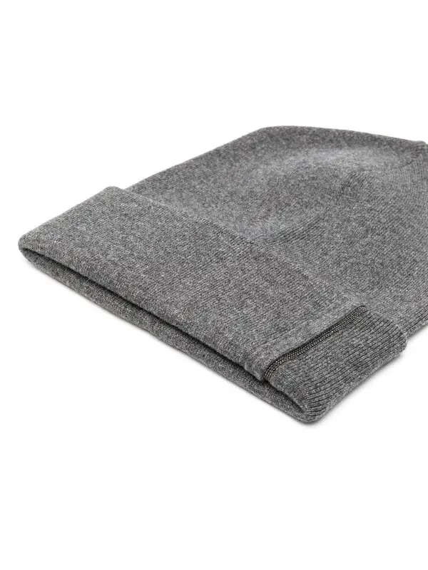 Brunello Cucinelli Beaded Ribbed Cashmere Beanie - Grey