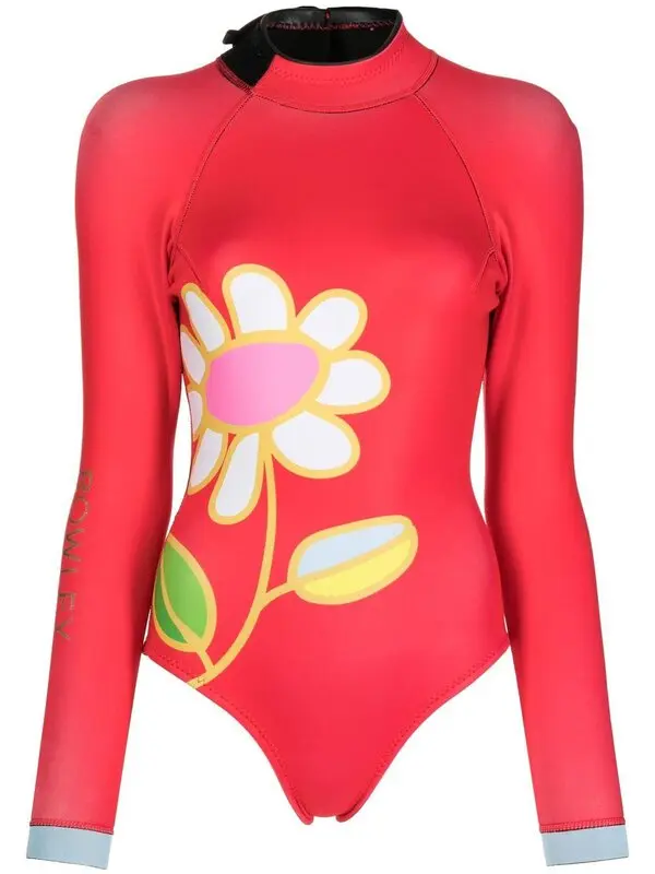 Cynthia Rowley Floral Print Mock Neck Wetsuit