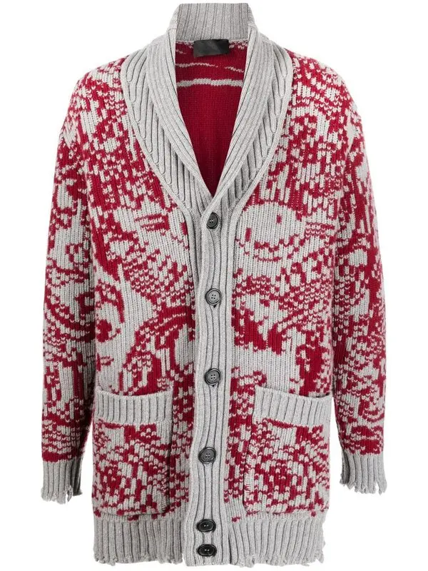 Philipp Plein Long Intarsia-knit Cardigan