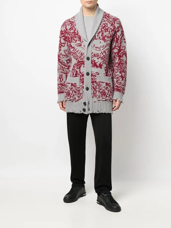 Philipp Plein Long Intarsia-knit Cardigan