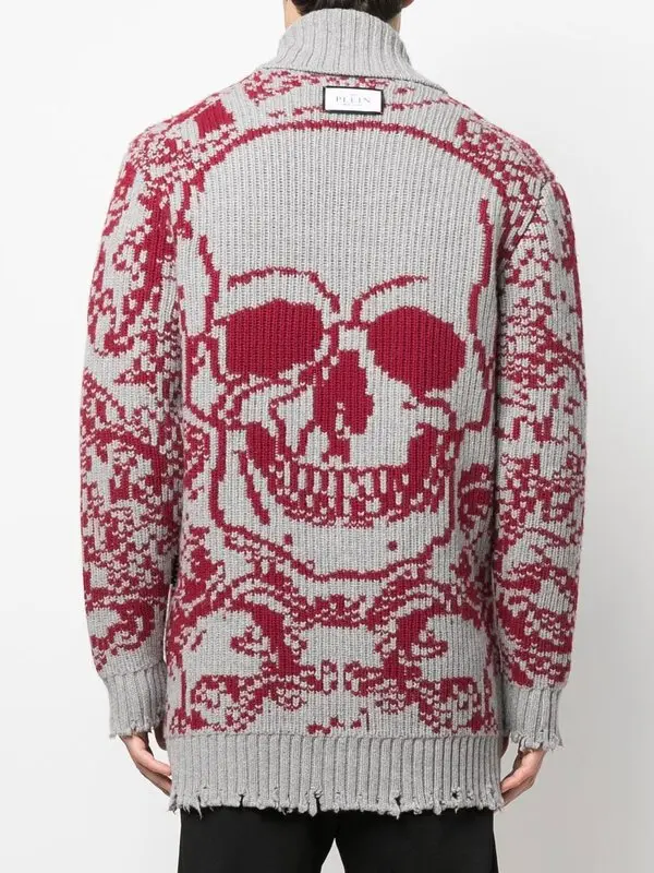 Philipp Plein Long Intarsia-knit Cardigan