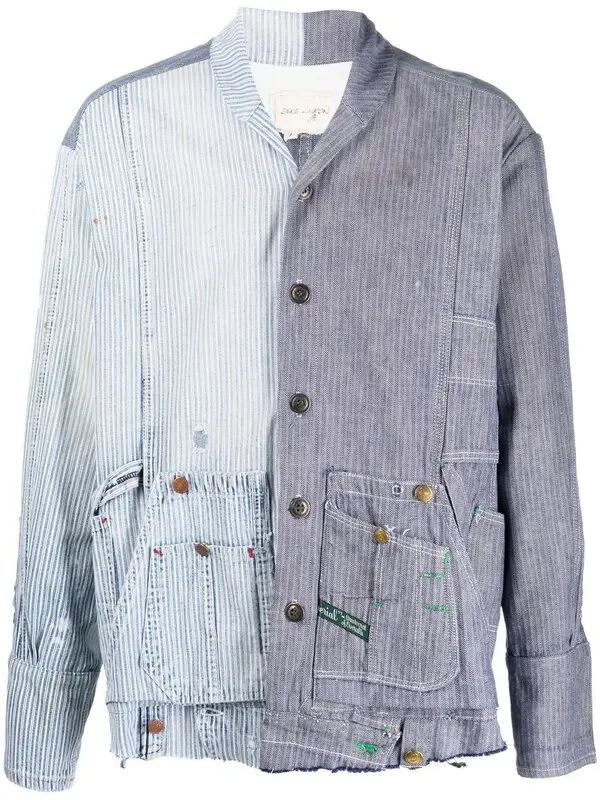 GREG LAUREN Striped Patchwork Cotton Shirt