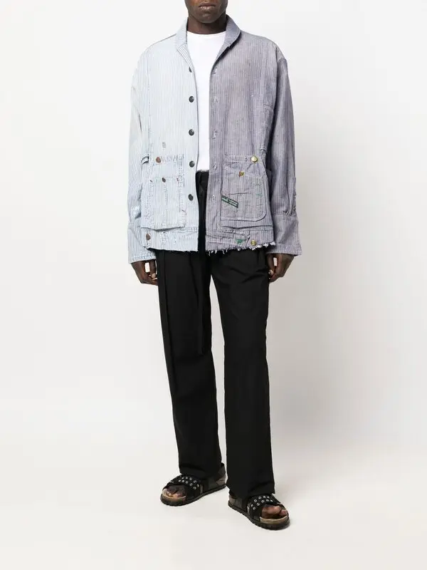 GREG LAUREN Striped Patchwork Cotton Shirt