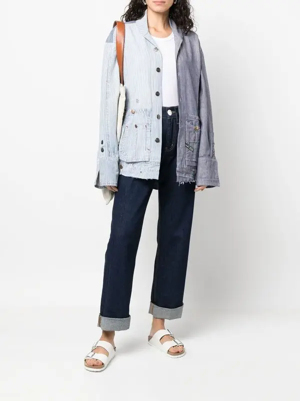GREG LAUREN Striped Patchwork Cotton Shirt