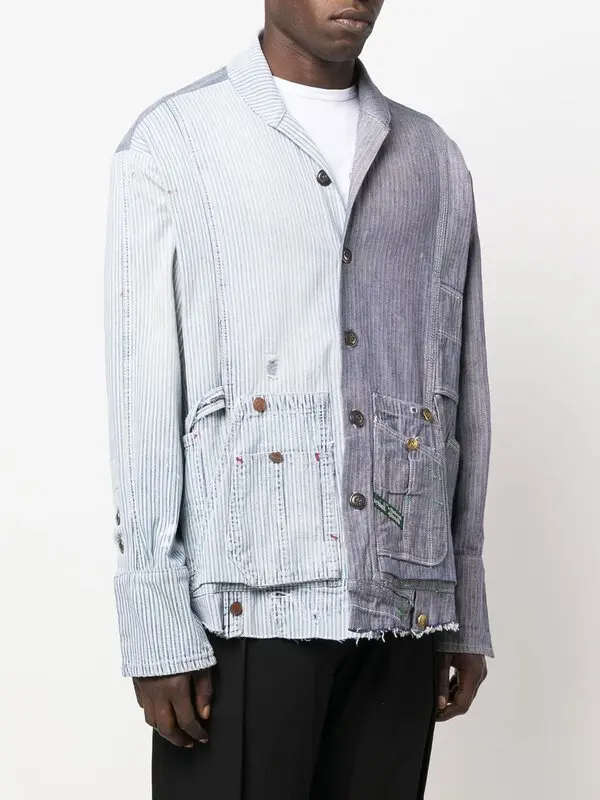 GREG LAUREN Striped Patchwork Cotton Shirt