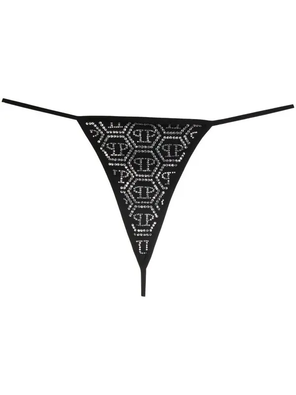 Philipp Plein Rhinestone-embellished Logo Thong - Black