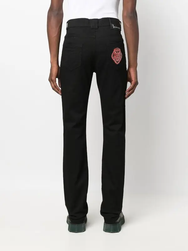 BILLIONAIRE Embroidered Logo Slim-fit Jeans - Black