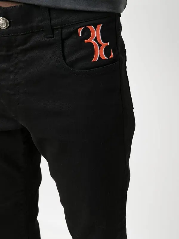 BILLIONAIRE Embroidered Logo Slim-fit Jeans - Black