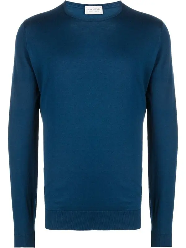 John Smedley Round Neck Knit Jumper - Blue