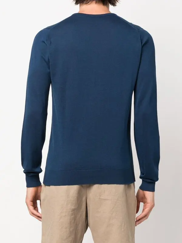John Smedley Round Neck Knit Jumper - Blue