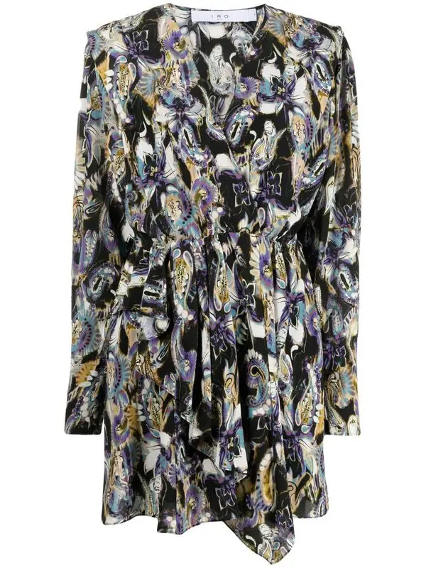 IRO PARIS Graphic-print Long-sleeve Dress - Black