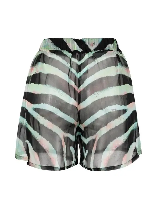 Roberto Cavalli Zebra Print Silk Drawstring Shorts