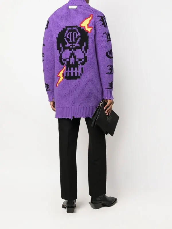Philipp Plein Intarsia-knit Logo Cardigan