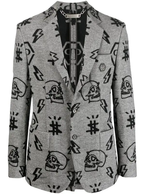 Philipp Plein Graphic-print Blazer - Grey