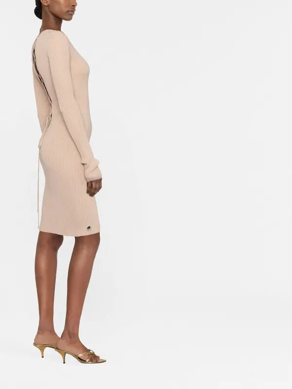 Philipp Plein Lace-up Detailed Midi Dress - Neutrals