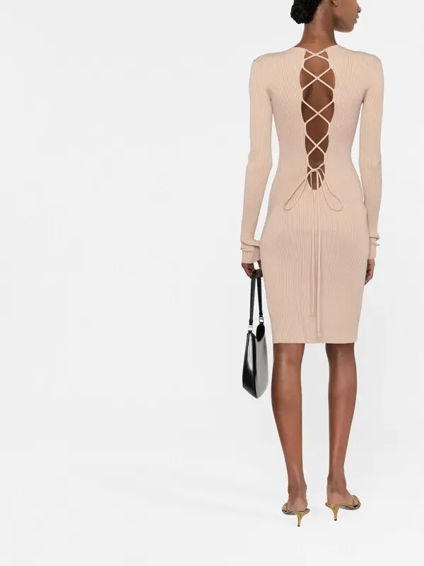 Philipp Plein Lace-up Detailed Midi Dress - Neutrals