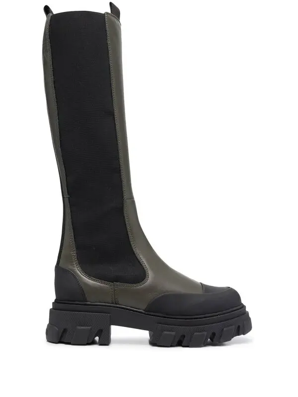 GANNI Knee-high Leather Chelsea Boots - Green