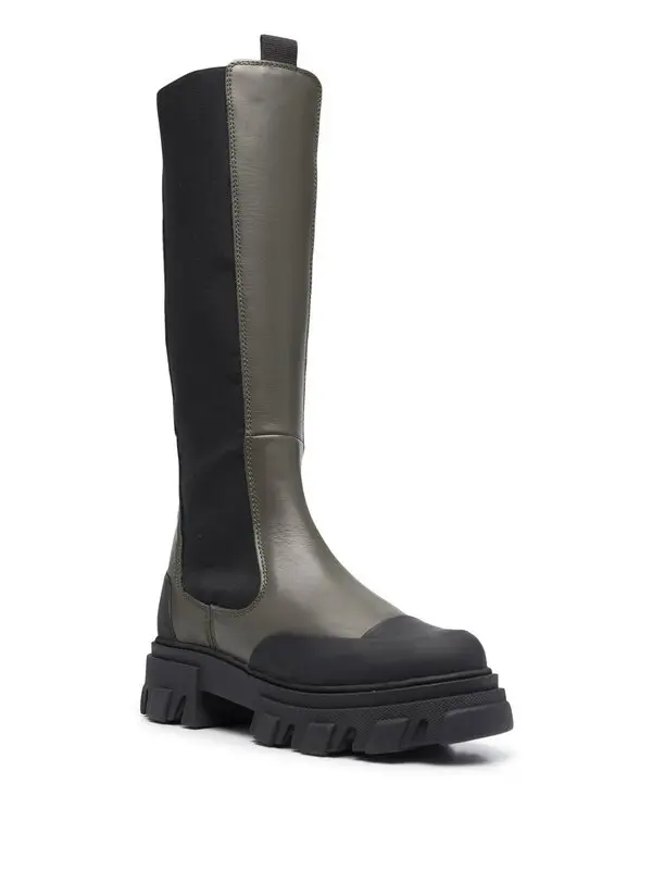 GANNI Knee-high Leather Chelsea Boots - Green