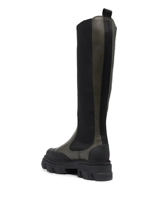 GANNI Knee-high Leather Chelsea Boots - Green