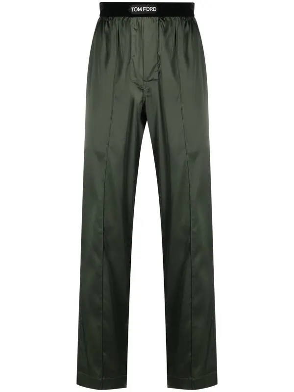 TOM FORD Logo-waist Silk Pyjama Trousers - Green