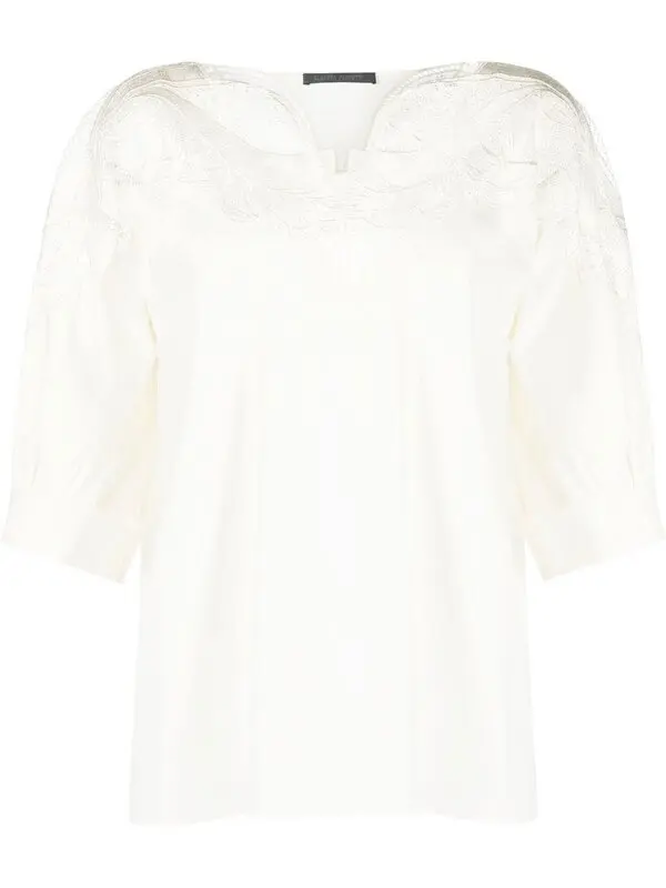 Alberta Ferretti Lace-panel Gathered-detail Blouse