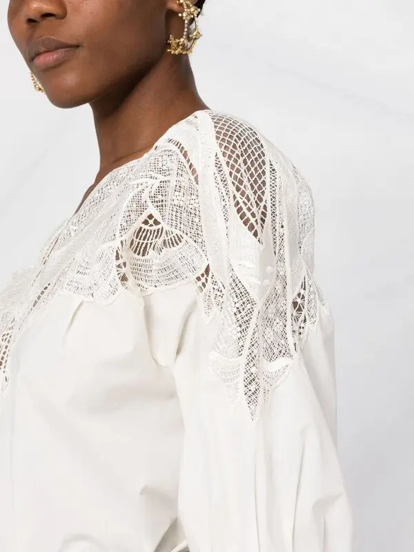 Alberta Ferretti Lace-panel Gathered-detail Blouse