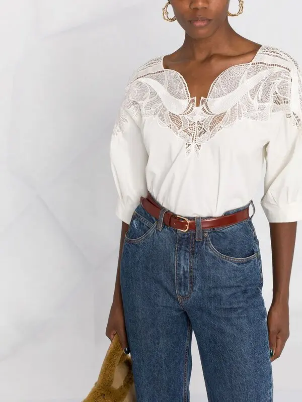 Alberta Ferretti Lace-panel Gathered-detail Blouse