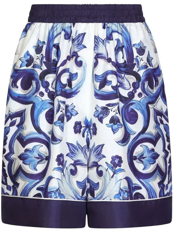 Dolce & Gabbana Majolica Print Silk Shorts - Blue